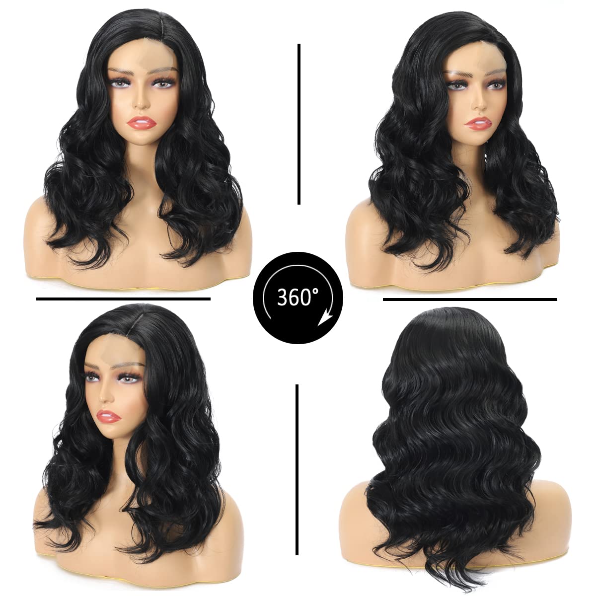 meiliprotea 16" Short Body Wave Synthetic Wig Side Part Bob Wavy Lace Wig Short Wavy Bob Wigs for Black Women 180% Density Ocean Wave Wig Short Wavy Synthetic Lace Front Wig