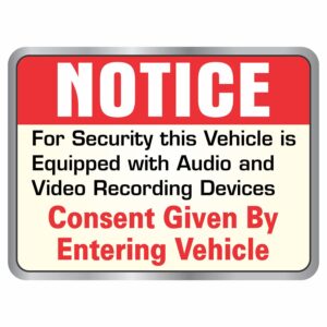 notice vehicle is equipped with audio and video recording devices consent by entering sticker - (pack of 20) 4"x3" large cctv surveillance warning sign laminated vinyl decal