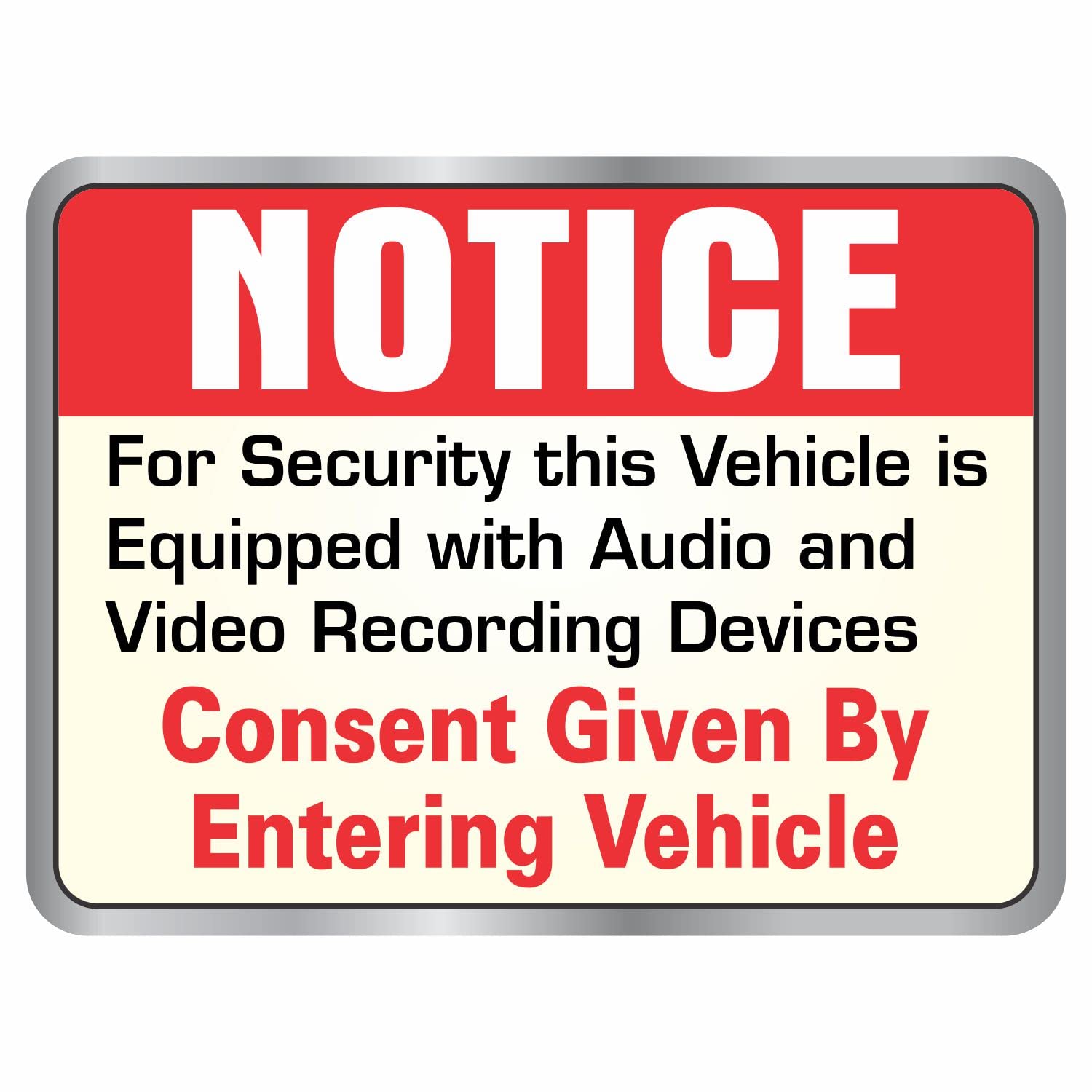 Notice Vehicle is Equipped with Audio and Video Recording Devices Consent by Entering Sticker - (Pack of 20) 4"x3" Large CCTV Surveillance Warning Sign Laminated Vinyl Decal