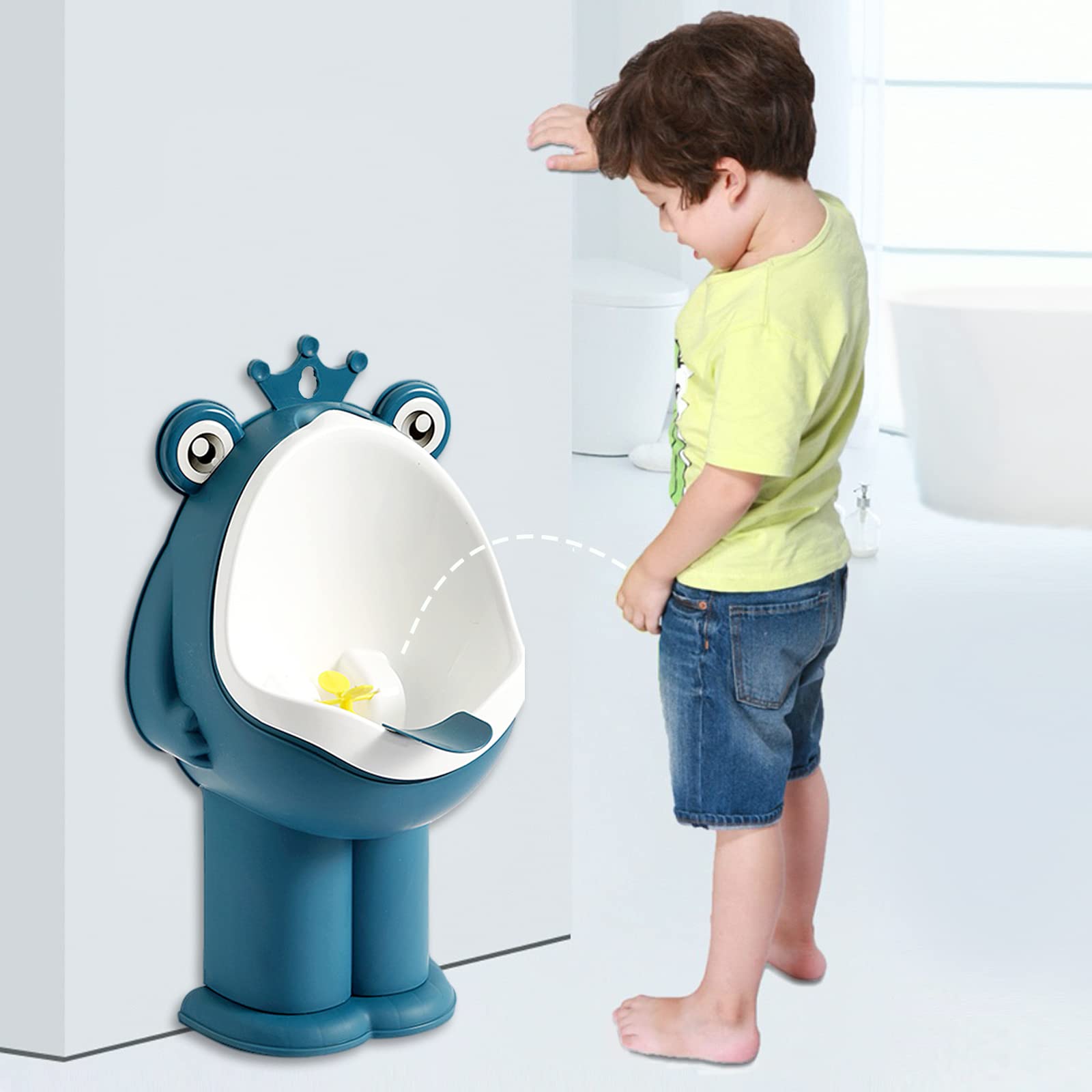 Frog Pee Training,Standing Potty Training Urinal for Boys Toilet with Funny Aiming Target - DEEP Blue