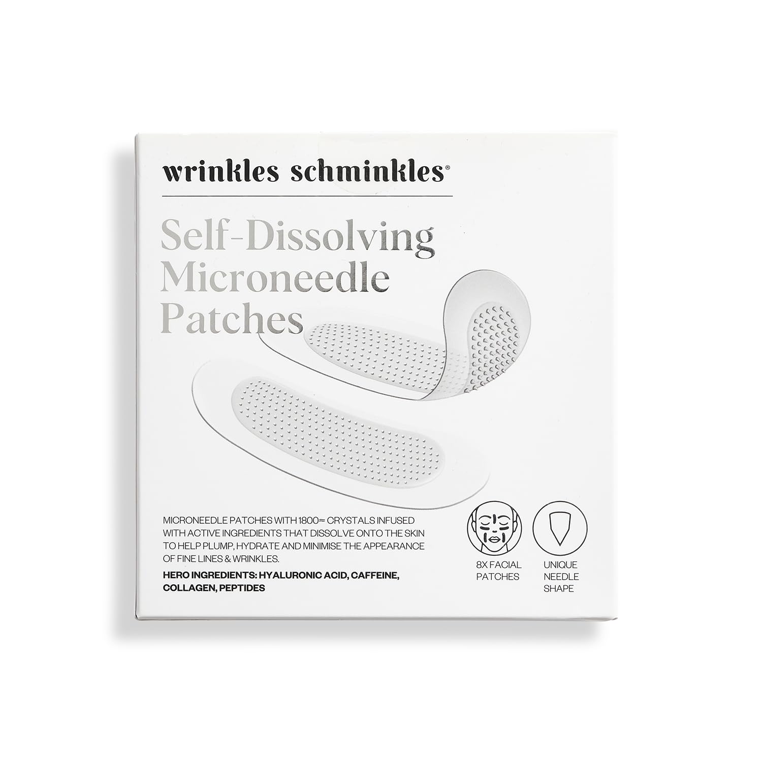 Wrinkles Schminkles Self-Dissolving Microdart Patch for Face - Target & Reduce Wrinkles, Ultimate Facial Hydration and Rejuvenation (4 pairs)