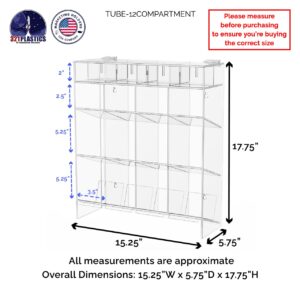 Tube Rack Clear Acrylic 12 Compartment 15.25" x 17.75" Wall Mount with Hanging Hardware or Countertop Clinics Hospitals Food Industry and Pharmaceutical Easy Access Lightweight by Marketing Holders