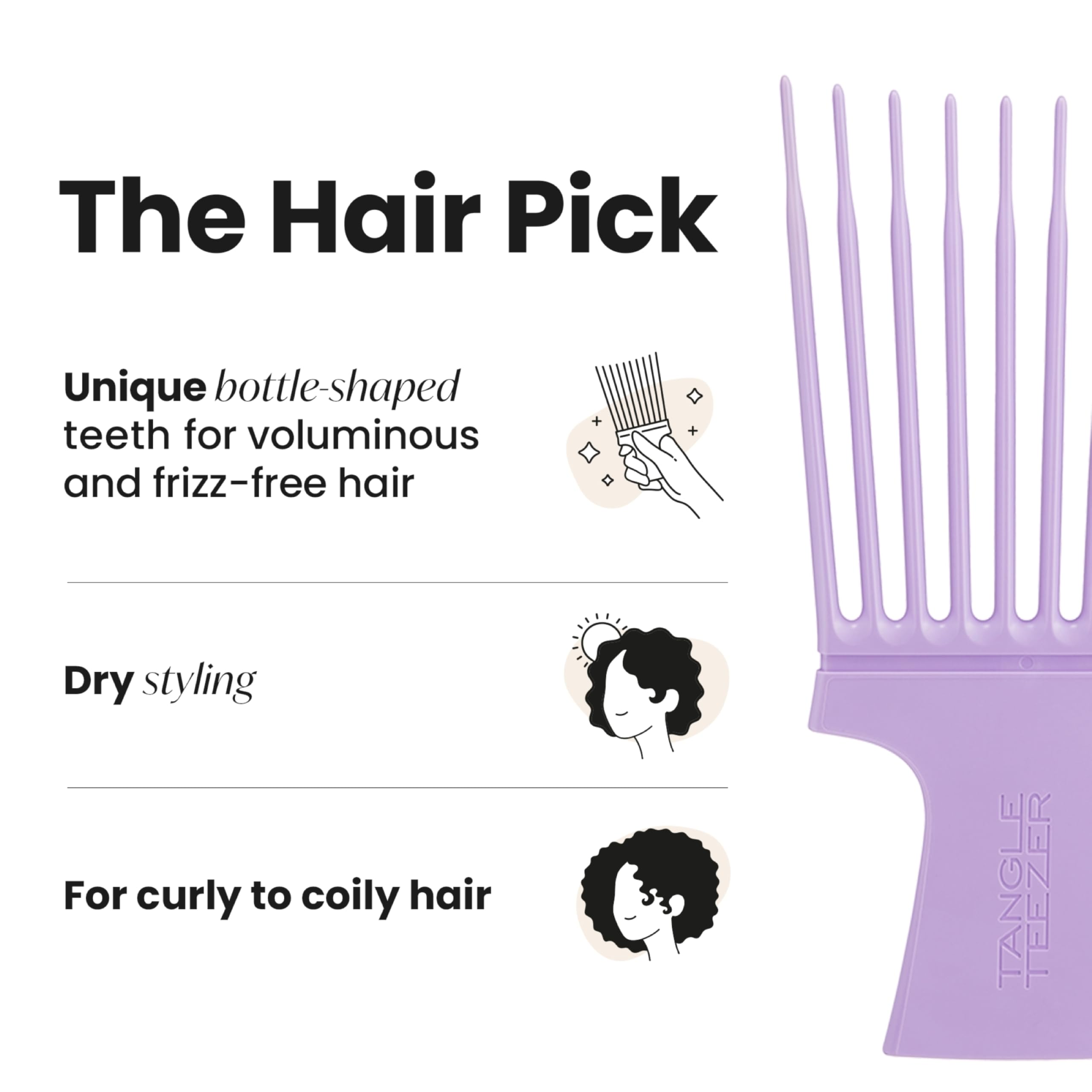 Tangle Teezer | The Hair Pick for Curly Hair | Adds Lift, Volume, Preserves Curl, Reduces Frizz | Lilac