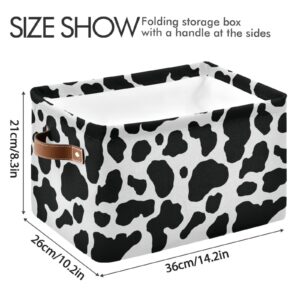 Wusikd Cow Skin Storage Basket Set of 2 Large Fabric Black and White Storage Basket Bins Box Cube with Handles Collapsible Closet Shelf Clothes Organizer Basket for Nursery Bedroom