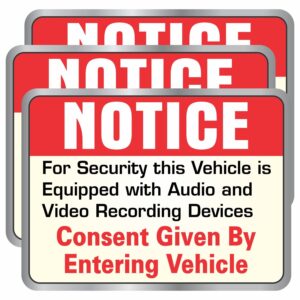 Notice Vehicle is Equipped with Audio and Video Recording Devices Consent by Entering Sticker - (Pack of 20) 4"x3" Large CCTV Surveillance Warning Sign Laminated Vinyl Decal