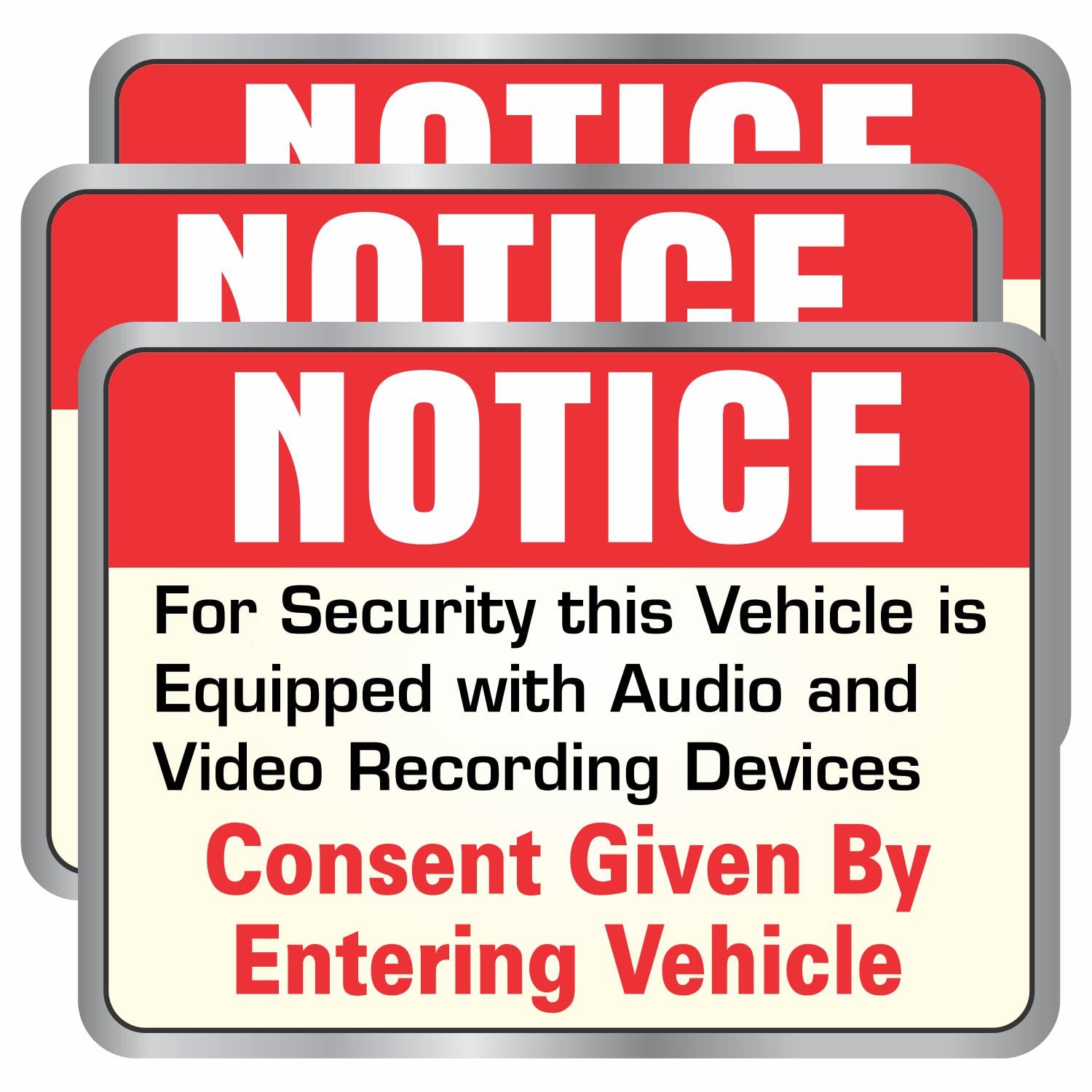 Notice Vehicle is Equipped with Audio and Video Recording Devices Consent by Entering Sticker - (Pack of 20) 4"x3" Large CCTV Surveillance Warning Sign Laminated Vinyl Decal