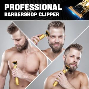 Sjxsimwoo Professional Hair Clippers for Men, Cordless Rechargeable Hair Trimmer Metal Body Cutting Grooming Kit Beard Shaver Barbershop Professional (Gold)