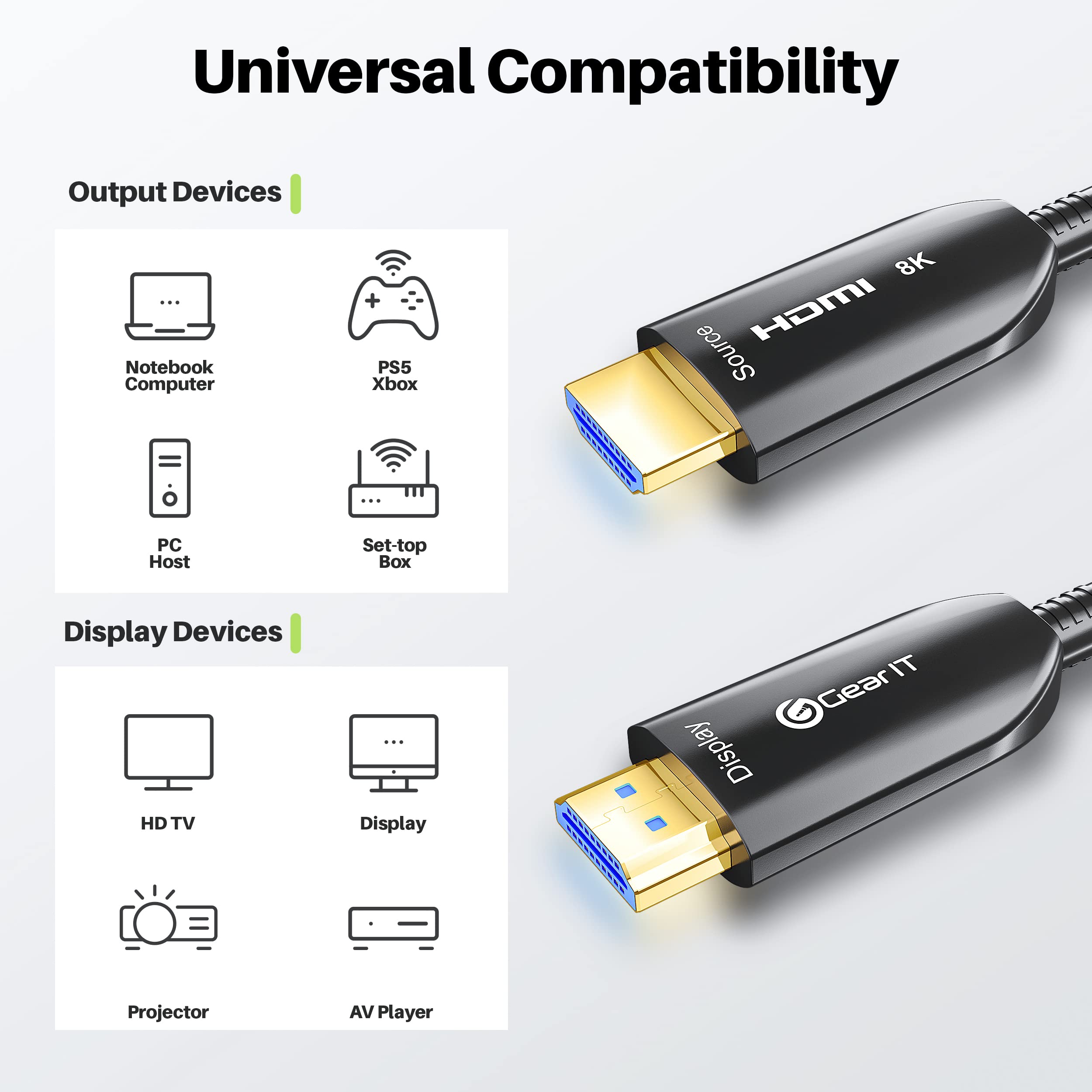 GearIT 8K HDMI Cable Fiber Optic HDMI 2.1 (50ft) Ultra High Speed 48Gbps, Supports 8K@60Hz, 4K@120Hz, Dynamic HDR, eARC, Compatible RTX3090, Xbox Series X, PS5, UHD SUHD TV, 50 Feet / 15.24 Meter