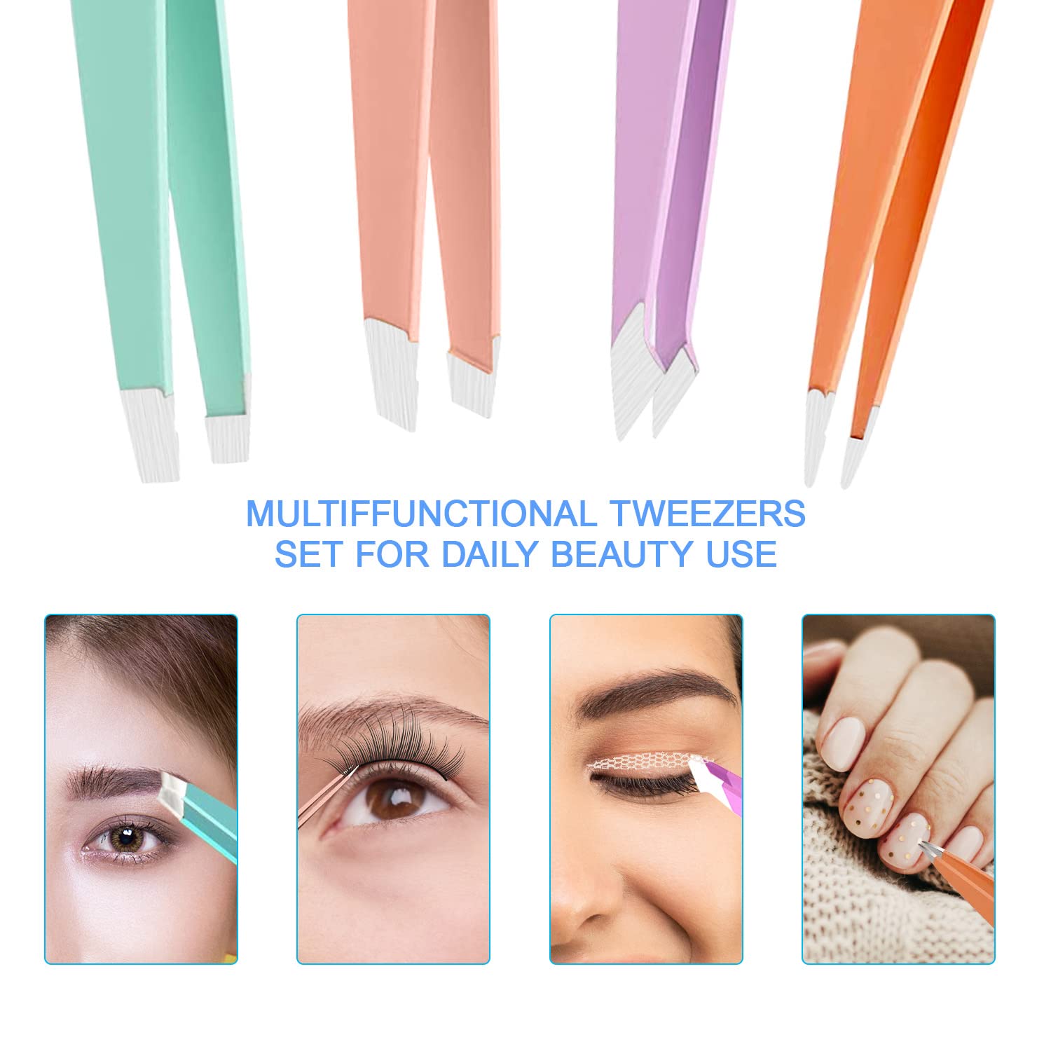 Milishow Eyebrow Tweezer Set Professional Stainless Steel Tweezers for Women & Men Precision Tweezer for Eyebrows Facial Hair with Leather Travel Case（7 PCS）