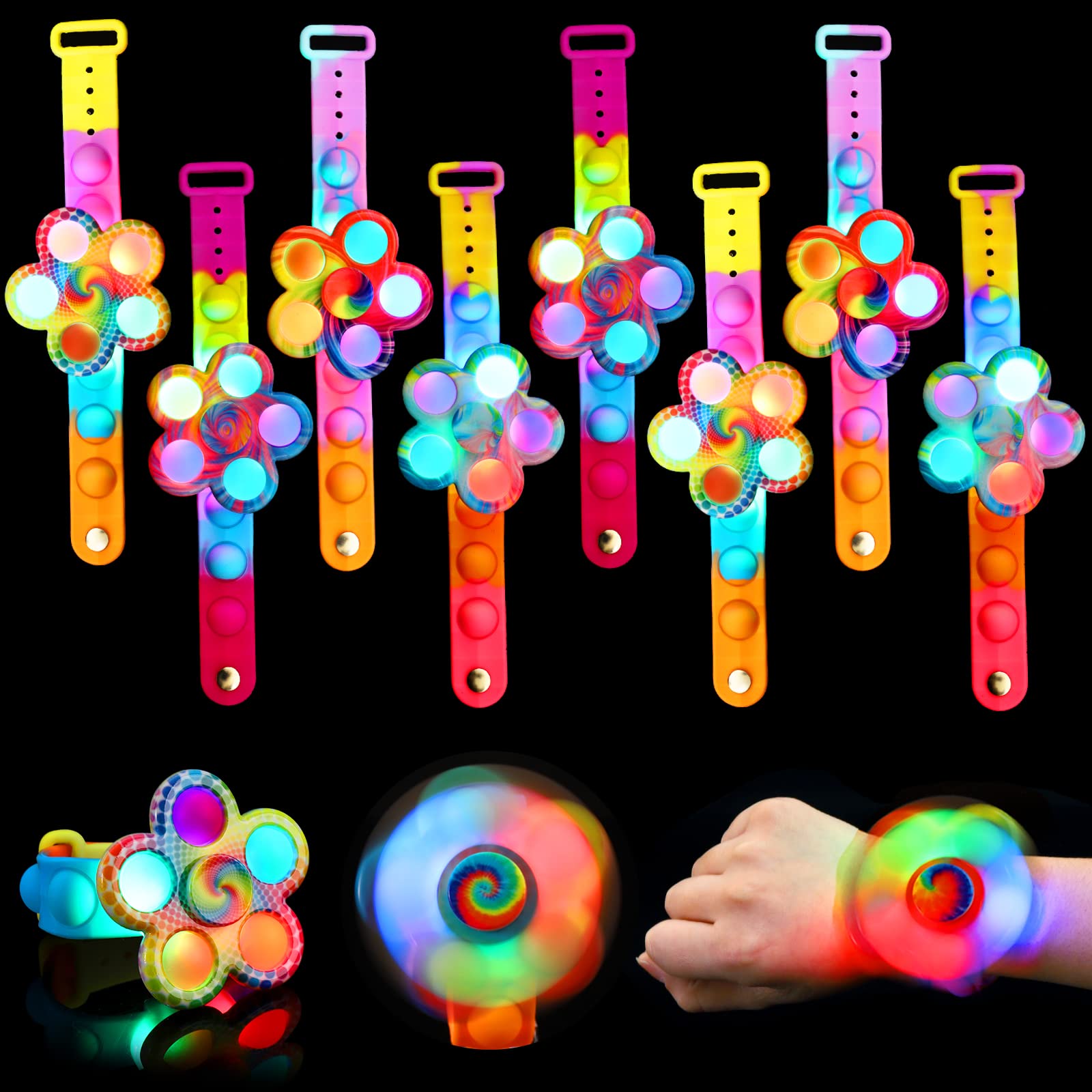 LED Light Up Fidget Spinner Bracelets, Glow in The Dark Party Favors for Kids 4-8 8-12, Goodie Bags Stuffers for Kids, Treasure Box Toys for Classroom, Birthday Gifts