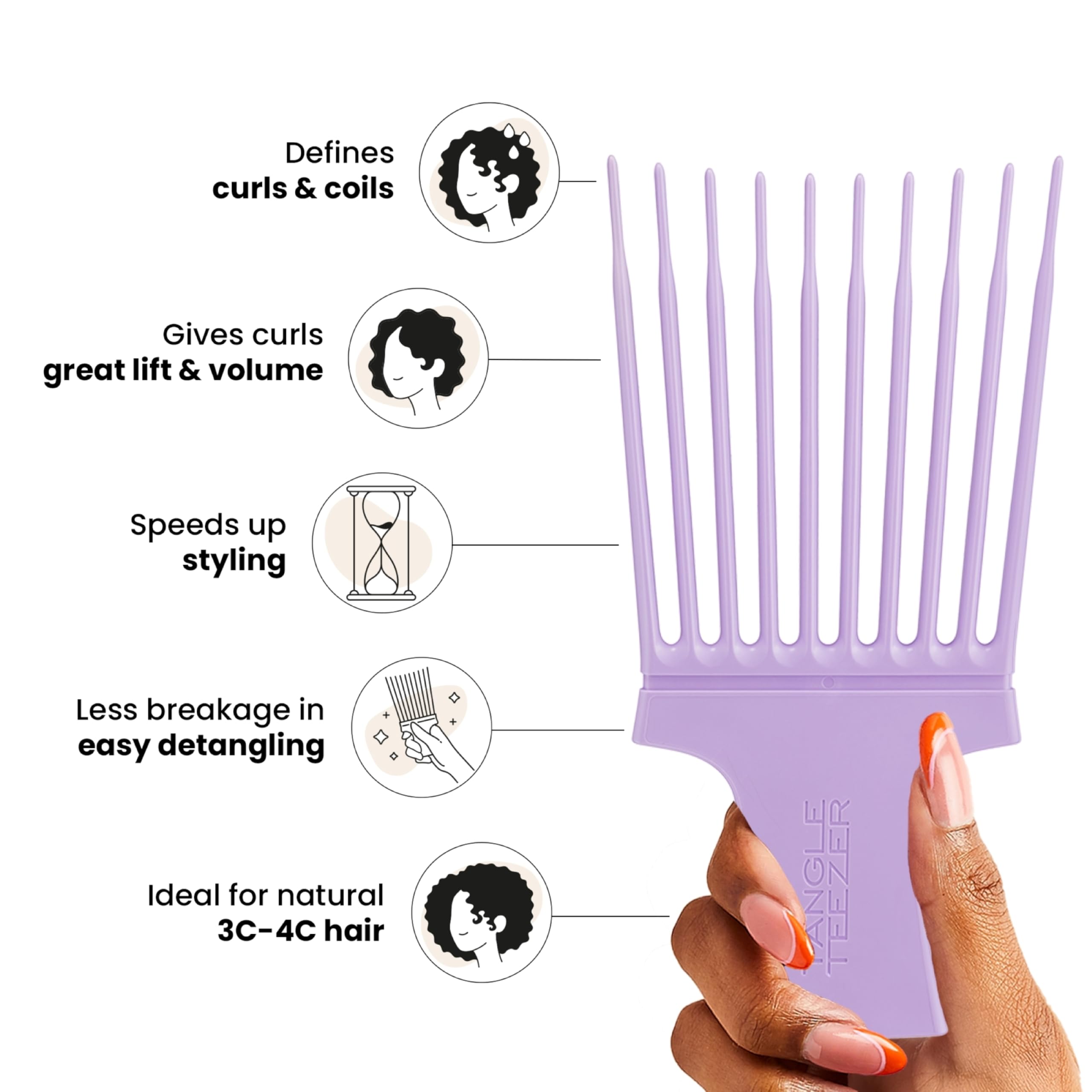 Tangle Teezer | The Hair Pick for Curly Hair | Adds Lift, Volume, Preserves Curl, Reduces Frizz | Lilac