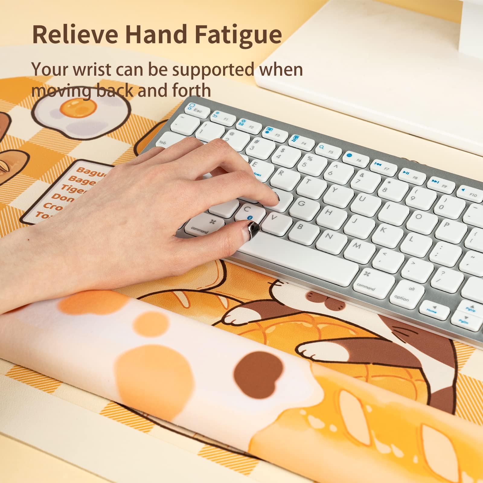 GeekShare Cute Bakery Cat Wrist Rest Support Mouse Pad Set- Non-Slip Base and Lightweight Memory Foam Wrist Rest Desk Mat for Keyboard and Mouse, Perfect for Gaming,or Home Office Work