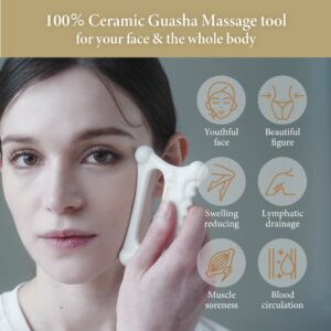 THERATEMS Natural Ceramic gua sha Massage Tool, face and Body guasha, Lymphatic Drainage Trigger, guasha Board, face Lift, Muscle Relief Massage Board