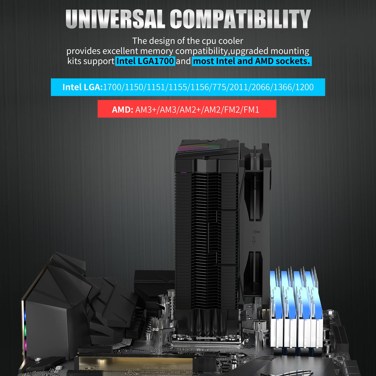 upHere S5C CPU Air Cooler LGA 1700 Ready 5 Heat Pipes 120mm PWM Processor Cooler for Intel LGA 1700/1200/115X AMD Universal Socket with 5V ARGB SYNC Auto RGB,Black