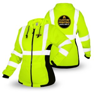 kwiksafety - charlotte, nc - rogue safety jacket for women [no fuzz balls] class 3 ansi osha reflective hi vis womens fleece hoodie/yellow medium