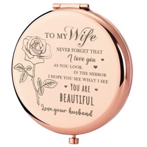 gaolziuy gifts for wife - beautiful wife gift rose gold compact mirror, birthday gifts for women, wedding anniversary, valentines day, mothers day for wife