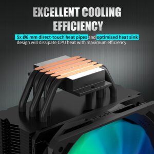 upHere S5C CPU Air Cooler LGA 1700 Ready 5 Heat Pipes 120mm PWM Processor Cooler for Intel LGA 1700/1200/115X AMD Universal Socket with 5V ARGB SYNC Auto RGB,Black