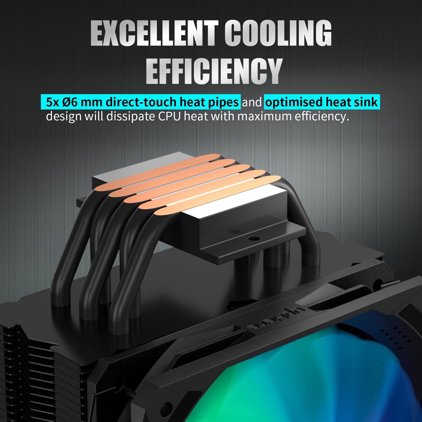 upHere S5C CPU Air Cooler LGA 1700 Ready 5 Heat Pipes 120mm PWM Processor Cooler for Intel LGA 1700/1200/115X AMD Universal Socket with 5V ARGB SYNC Auto RGB,Black