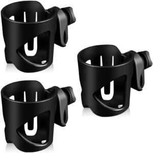 3 pack universal cup holder for stroller, large caliber designed cup holders adjustable bike boat cup holder 360 degrees rotation drink cup holder for stroller, wheelchair, walker, trolley, black