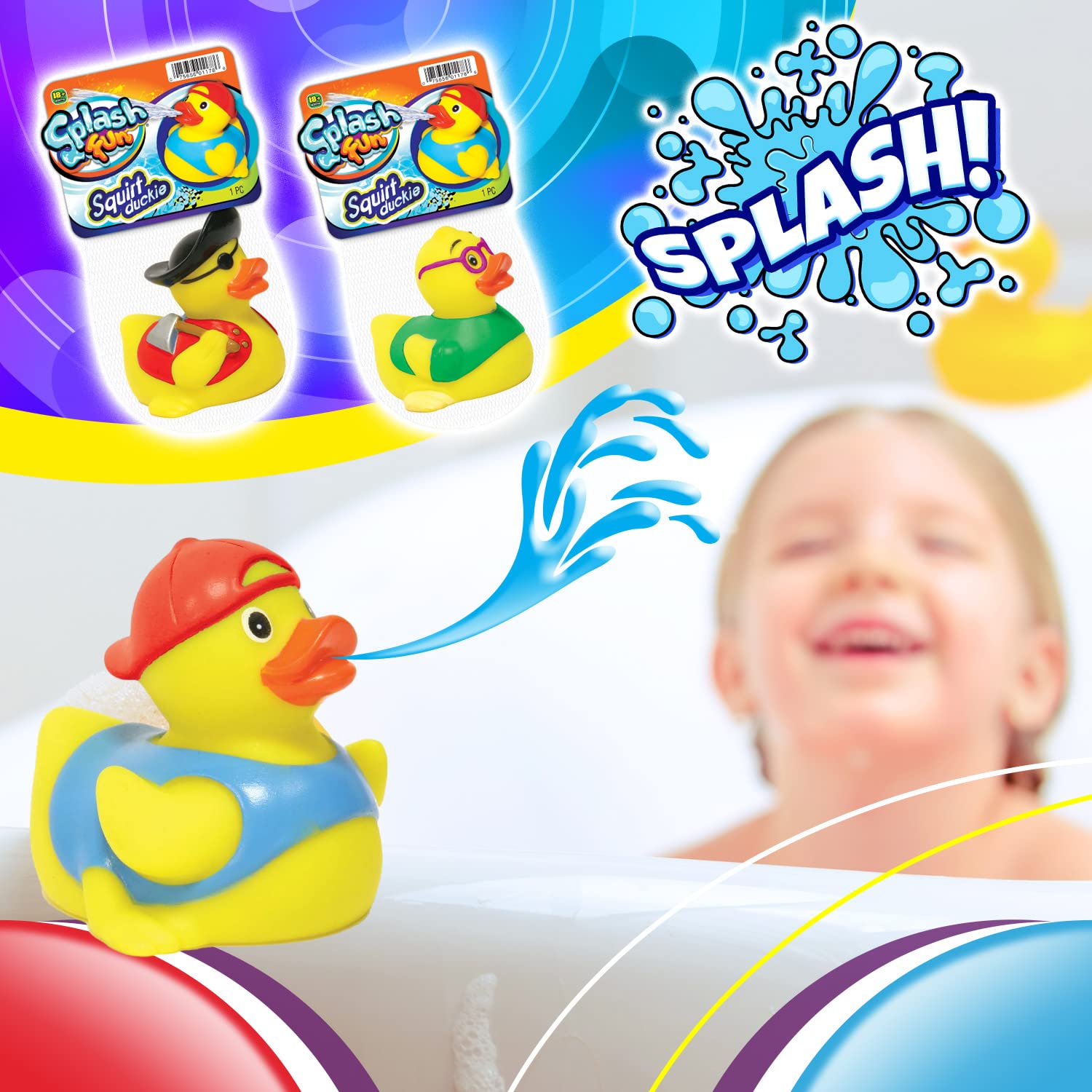 JA-RU Water Squirt Rubber Ducks (1 Duck Assorted) Fun Toddlers Baby Bath Tub Pool Toy 3" Rubber Duckies for Kids, Sensory Play, Stress Relief, Stocking Stuffers Supply in Bulk. 1178-1