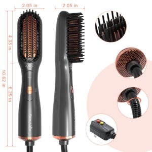 Sea-Maid Hair Straightener Brush, Ceramic Ionic Hot Air Brush with Anti-Scald, Auto Temperature Lock & Auto-Off Feature, 3 Heat