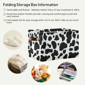 Wusikd Cow Skin Storage Basket Set of 2 Large Fabric Black and White Storage Basket Bins Box Cube with Handles Collapsible Closet Shelf Clothes Organizer Basket for Nursery Bedroom