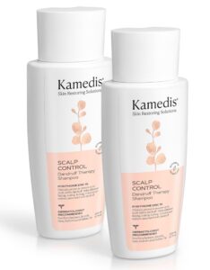 kamedis anti-dandruff therapy shampoo. for dry, itchy, flaky, sensitive scalp and seborrheic dermatitis. contains 1% zinc pyrithione and salicylic acid. hair & head treatment. 13.4 fl oz. (2pk)