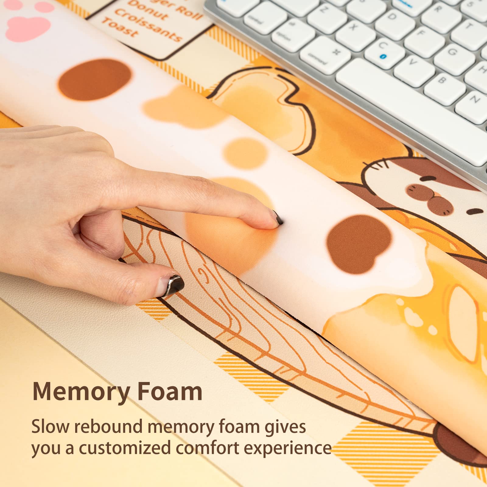 GeekShare Cute Bakery Cat Wrist Rest Support Mouse Pad Set- Non-Slip Base and Lightweight Memory Foam Wrist Rest Desk Mat for Keyboard and Mouse, Perfect for Gaming,or Home Office Work