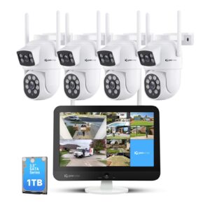 yeewise 2k wi-fi 6 wireless security camera system with monitor, dual lens wifi security cameras with 360° pan tilt and auto tracking, 16ch nvr with 1tb hdd, 5g&2.4g wifi, plug-in power