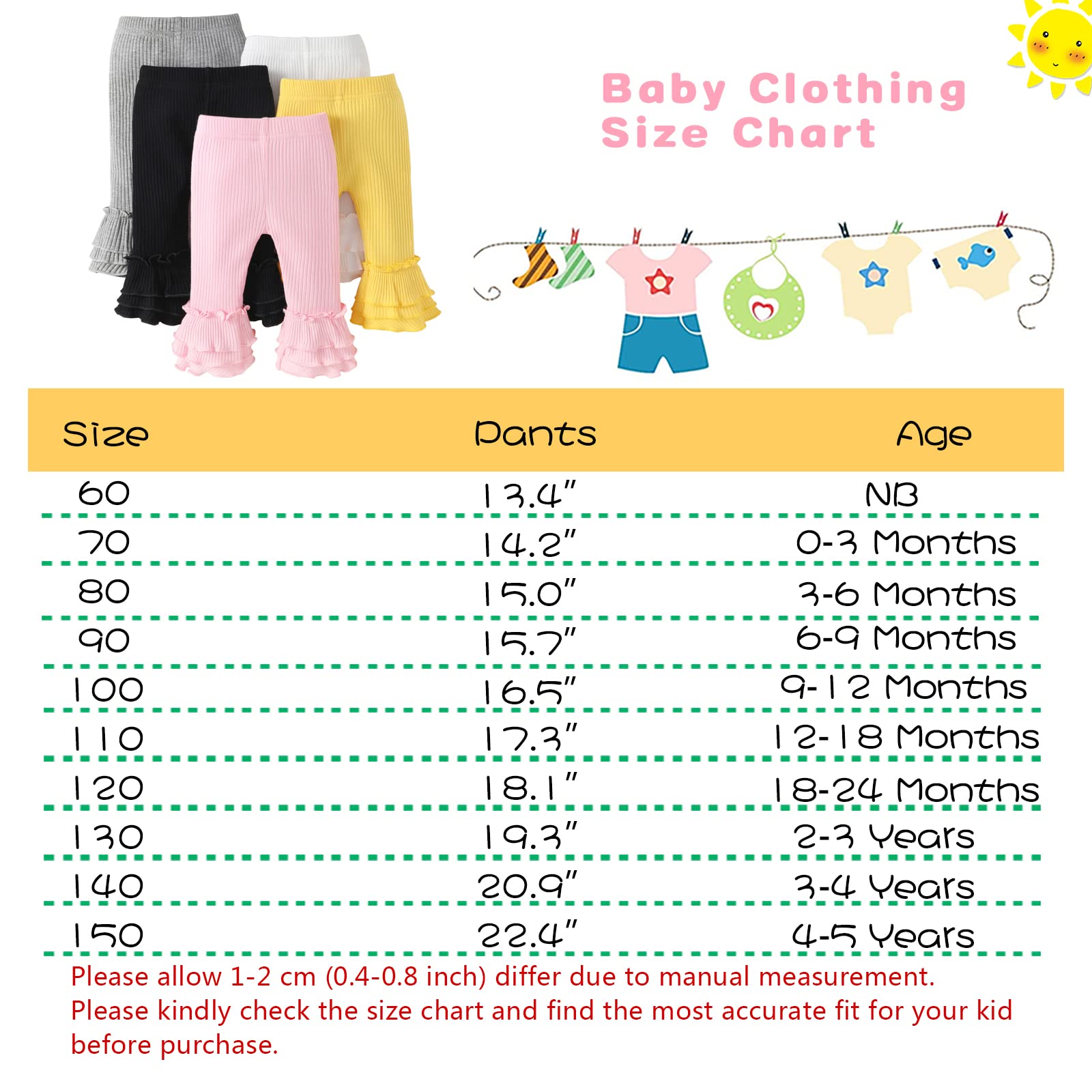 U·nikaka Toddler and Baby Girl Stretchy Flare Pants with Ruffle Fleece Pants and Leggings 5-Pack