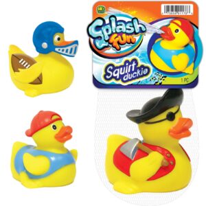 ja-ru water squirt rubber ducks (1 duck assorted) fun toddlers baby bath tub pool toy 3" rubber duckies for kids, sensory play, stress relief, stocking stuffers supply in bulk. 1178-1