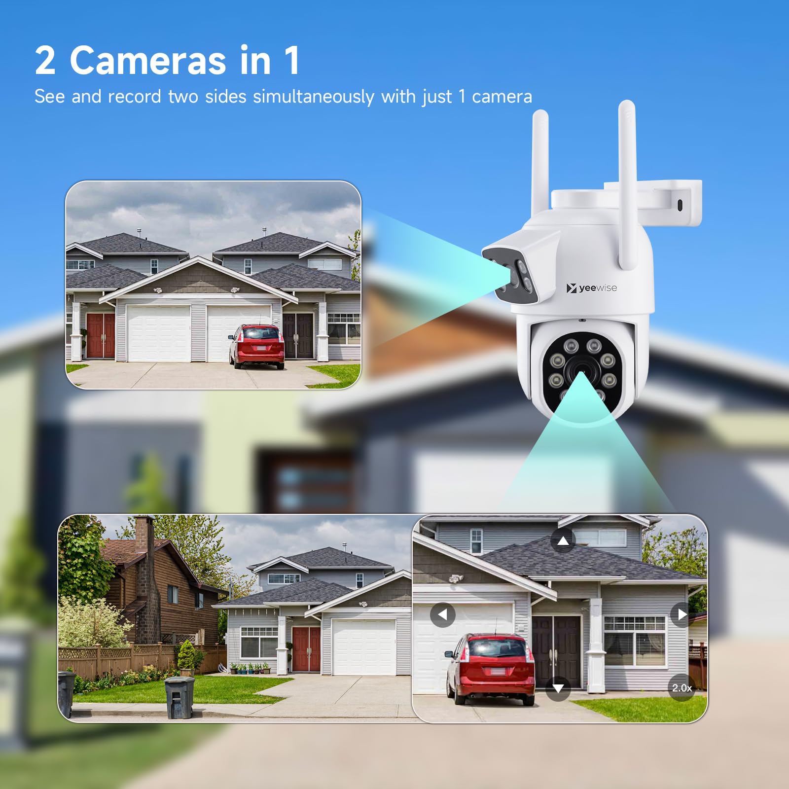 YEEWISE 2K Wi-Fi 6 Wireless Security Camera System with Monitor, Dual Lens WiFi Security Cameras with 360° Pan Tilt and Auto Tracking, 16CH NVR with 1TB HDD, 5G&2.4G WiFi, Plug-in Power