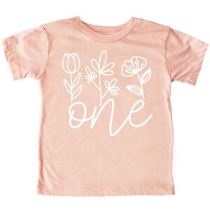 one floral 1st birthday shirt for baby girls first birthday outfit white on peach shirt 12 months