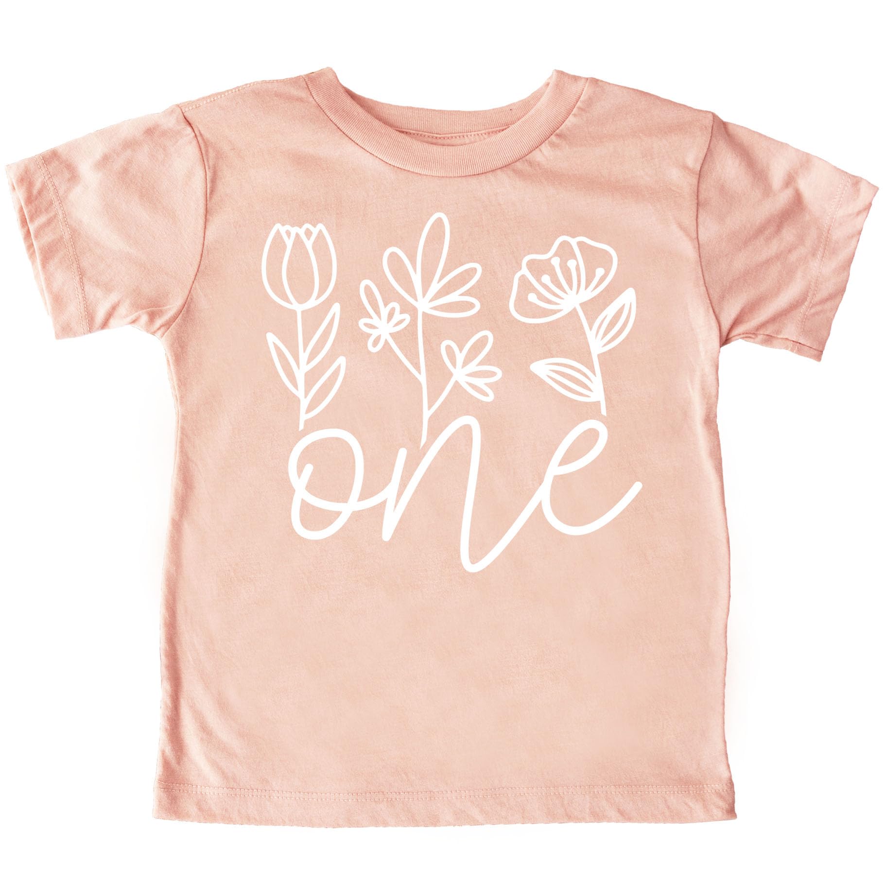 One Floral 1st Birthday Shirt for Baby Girls First Birthday Outfit White on Peach Shirt 12 Months