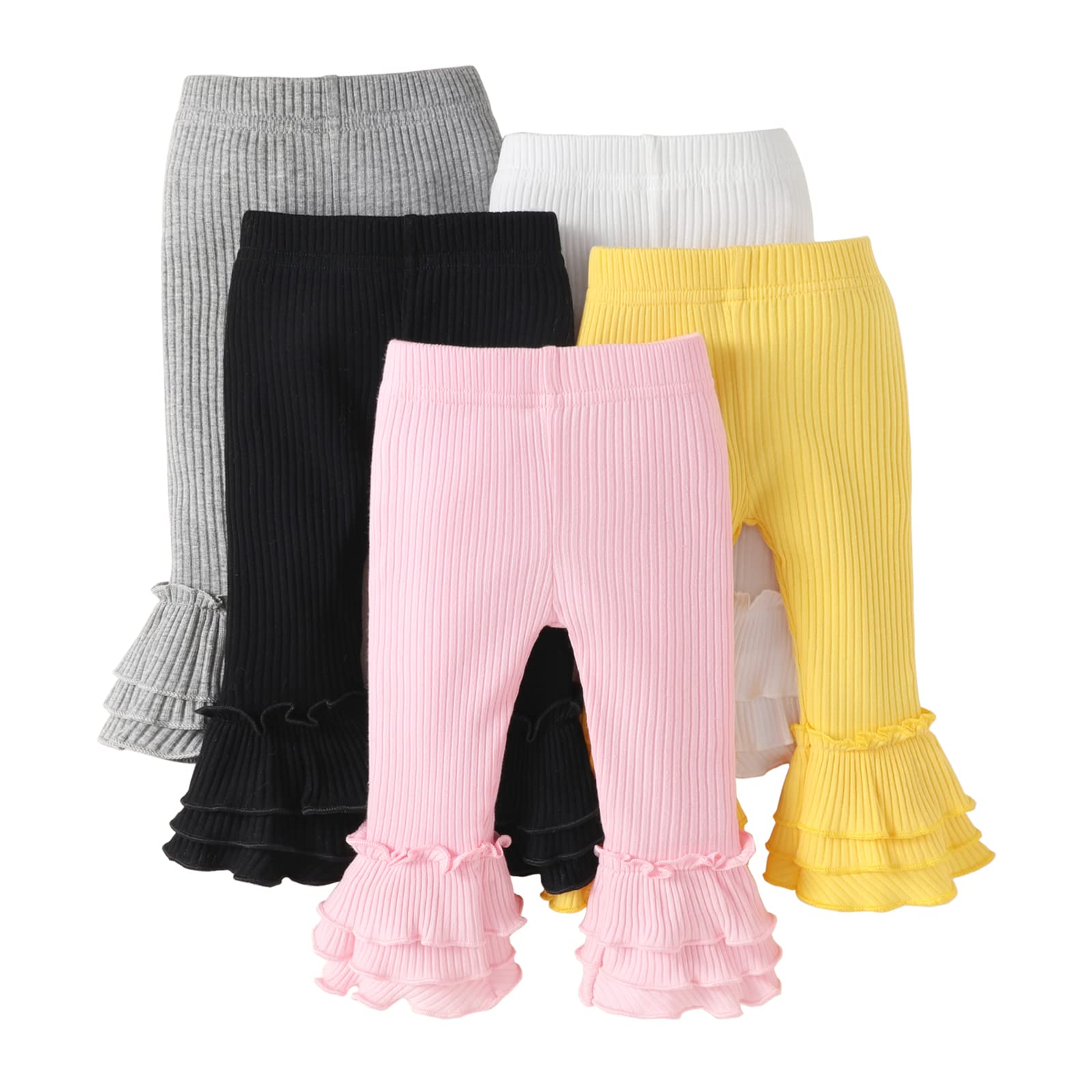 U·nikaka Toddler and Baby Girl Stretchy Flare Pants with Ruffle Fleece Pants and Leggings 5-Pack