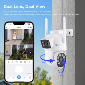 YEEWISE 2K Wi-Fi 6 Wireless Security Camera System with Monitor, Dual Lens WiFi Security Cameras with 360° Pan Tilt and Auto Tracking, 16CH NVR with 1TB HDD, 5G&2.4G WiFi, Plug-in Power