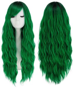 mildiso green wigs for women 26" long ombre green hair wig with bangs curly wavy natural cute synthetic soft wigs for party m062mgr