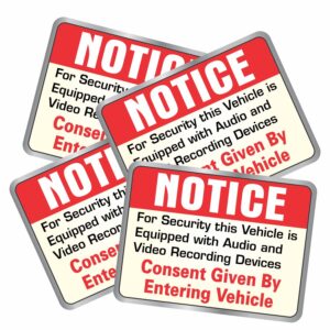 Notice Vehicle is Equipped with Audio and Video Recording Devices Consent by Entering Sticker - (Pack of 20) 4"x3" Large CCTV Surveillance Warning Sign Laminated Vinyl Decal