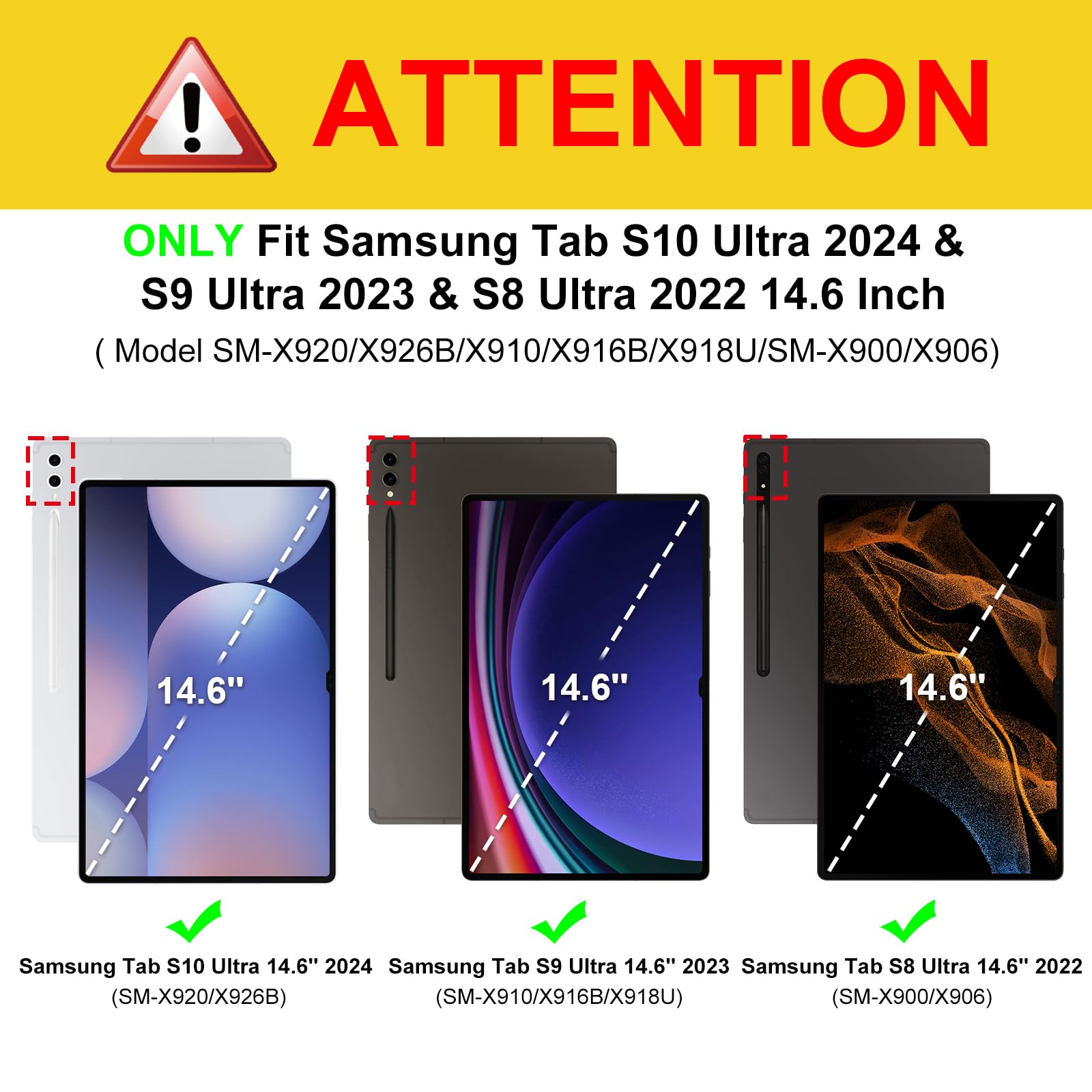 Fintie Hybrid Slim Case for Samsung Galaxy Tab S10 Ultra 2024/ S9 Ultra 2023/ S8 Ultra 2022 14.6 Inch, Shockproof Cover with Clear Transparent Back Shell, Black