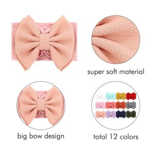 Dizila 12 Pack Elastic Big Bow Wide Nylon Headbands Hairbands Turban Headwraps Hair Accessories for Baby Girls Newborns Infants Toddlers Kids