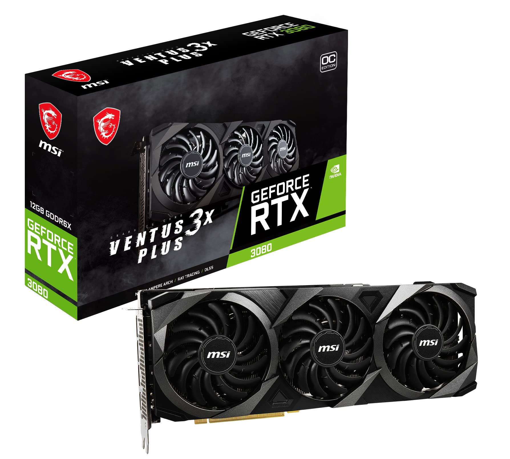 MSI Gaming GeForce RTX 3080 LHR 12GB GDRR6X 384-Bit HDMI/DP Nvlink Torx Fan 3 Ampere Architecture OC Graphics Card (RTX 3080 Ventus 3X Plus 12G OC LHR)