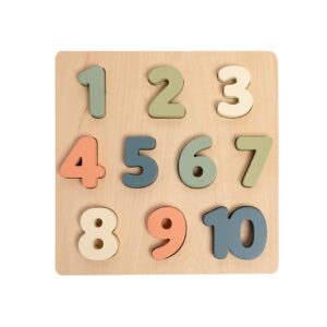 pearhead wooden 123 numbers puzzle, colorful preschool counting toy, interactive montessori educational learning board, gender neutral modern baby and toddler gift for boys or girls