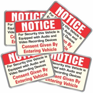 Notice Vehicle is Equipped with Audio and Video Recording Devices Consent by Entering Sticker - (Pack of 20) 4"x3" Large CCTV Surveillance Warning Sign Laminated Vinyl Decal