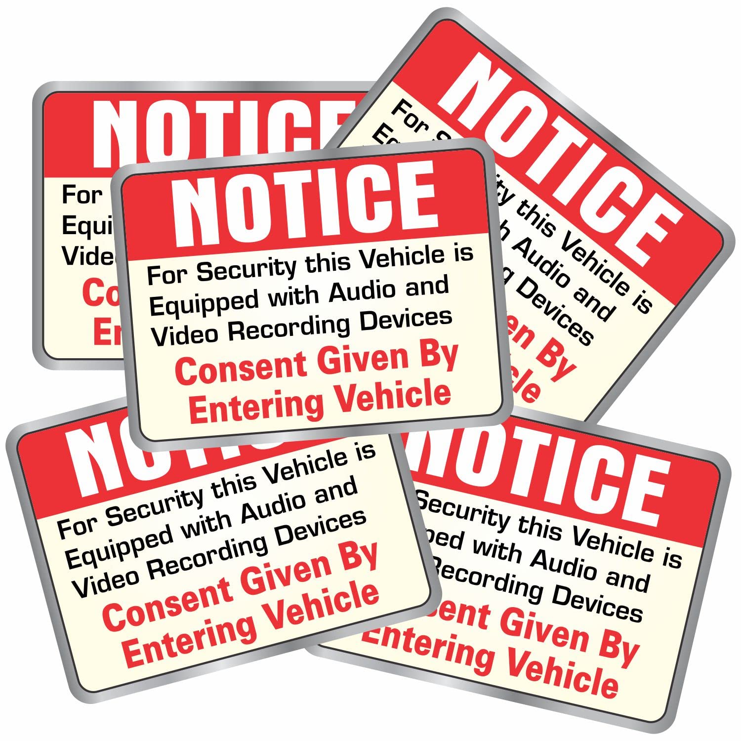 Notice Vehicle is Equipped with Audio and Video Recording Devices Consent by Entering Sticker - (Pack of 20) 4"x3" Large CCTV Surveillance Warning Sign Laminated Vinyl Decal