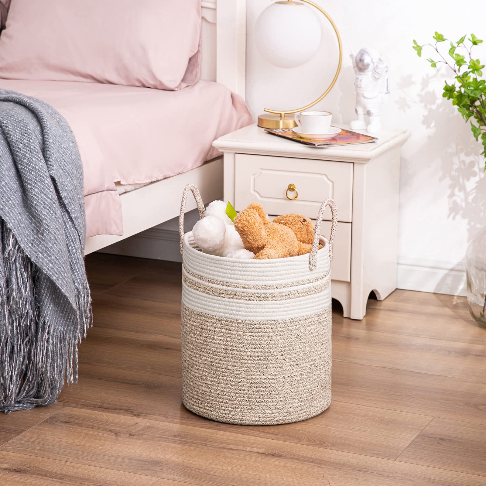 Brown Woven Rope Laundry Basket by TECHMILLY, 42L Baby Nursery Hamper for Clothes Blanket Storage, Large Tall Laundry Hamper for College Dorm, Bedroom, Living Room