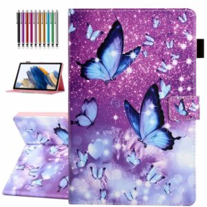 yunhotic case for samsung galaxy tab a8 10.5 inch 2022 model (sm-x200/x205/x207), auto wake/sleep, premium pu leather folding stand cover with pen holder & multiple viewing angles - purple butterfly