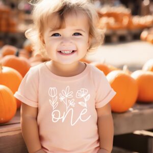 One Floral 1st Birthday Shirt for Baby Girls First Birthday Outfit White on Peach Shirt 12 Months