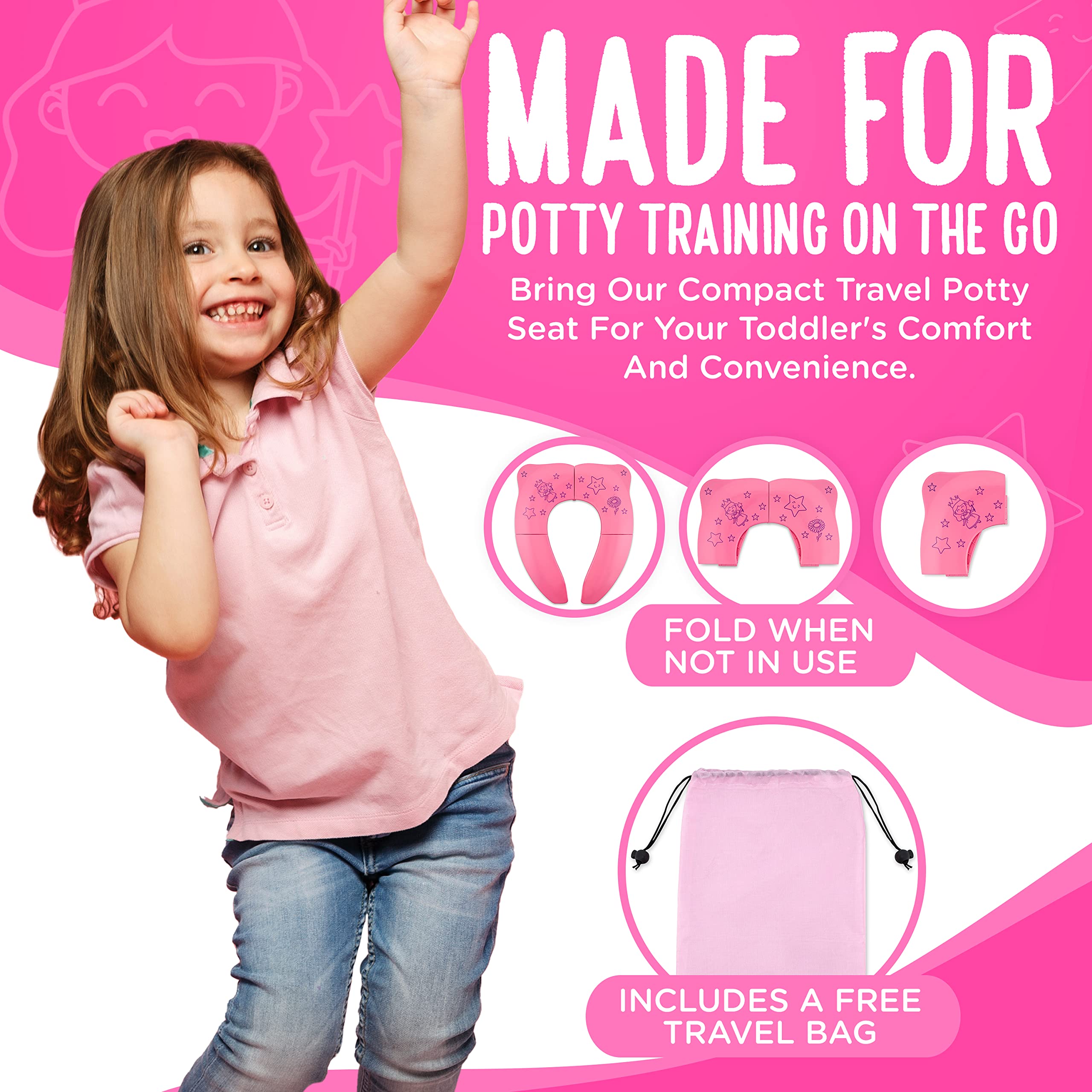 Cadily Princess Foldable Potty Training Seat. Travel Potty Seat for Toddlers. Portable Potty Seat for Toddler Travel. Baby Potty Training Toilet Seat. Kids Toilet Seat Travel Potty.Toddler Toilet Seat