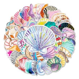 shells themed stickers for laptop(50 pcs),gift for teens adults girl,waterproof sea shells mixed beach stickers for water bottle,trendy vinyl stickers for journal,dairy,scrapbook