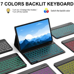 FARYODI Keyboard Case for Fire HD 10/HD 10 Plus Table 2021 (11th Generation) 10.1 inch, Slim Cover with 7 Colors Backlit Detachable Wireless Keyboard for All-New HD 10/HD 10 Plus, Black